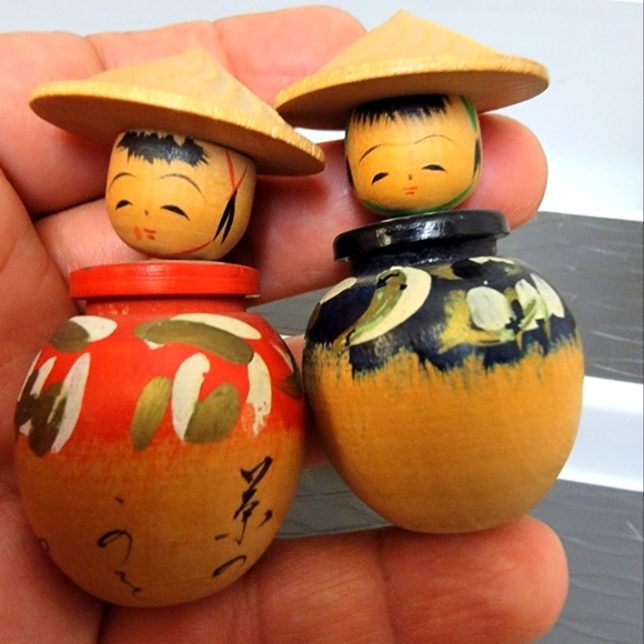 KOKESHI | Accents | 2vnt Japanese Wooden Kokeshi Doll Hat Carve Hand ...